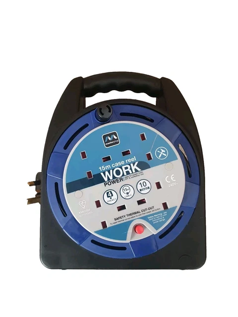 MASTERPLUG HST1513/4BL 15M 4 Socket Mains Extension Cable Case Reel ...