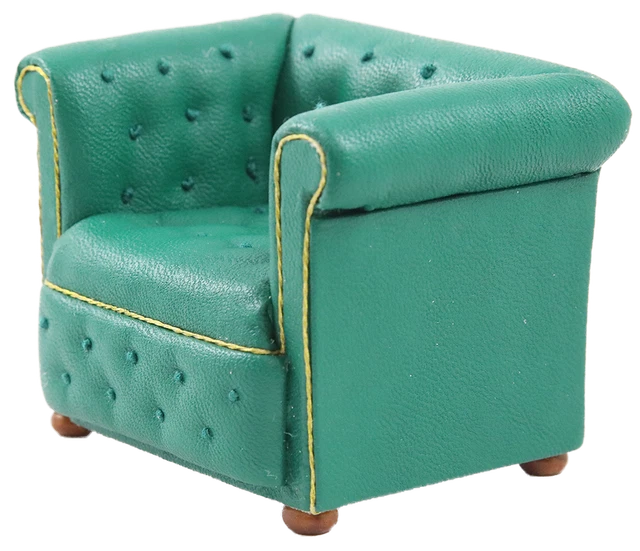 MAISON DE POUPÉES Vert Cuir Chesterfield Fauteuil JBM 1:12 Meuble de Salon EUR 133,69 - PicClick FR