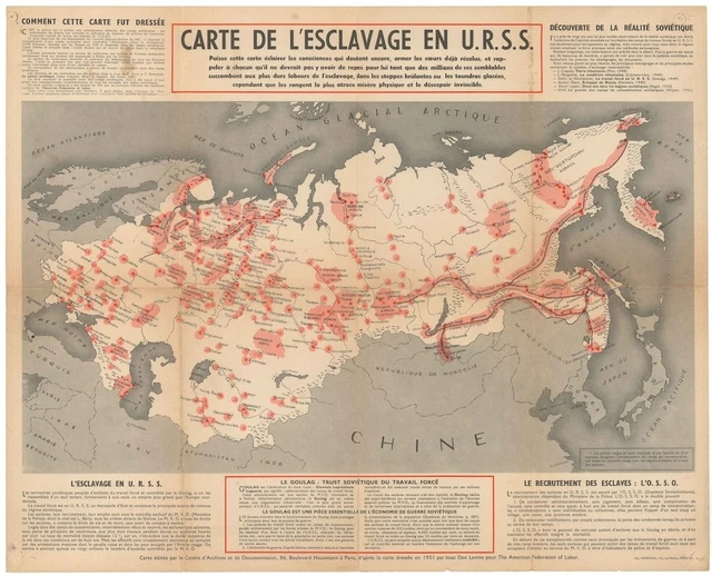 1951 PERSUASIVE MAP of Soviet Gulag System 'Carte de l'Esclavage en U.R ...