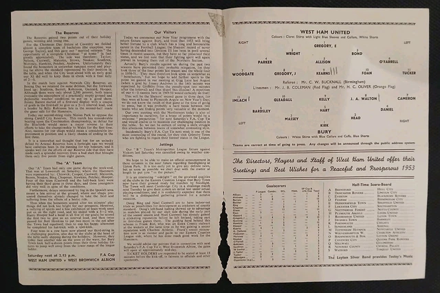 WEST HAM UNITED Home Programme v Bury 03/01/1953. £2.95 - PicClick UK