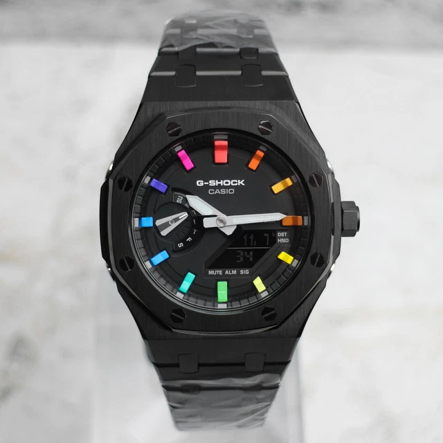 CASIO G-SHOCK GA-2100 Gen 5 Casioak Mod Stainless Steel 'Black Rainbow ...
