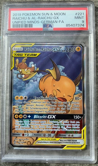 CARTE POKÉMON RAICHU & Alola-Raichu GX 221/236 Tag Team PSA 9 COMME NEUF DE EUR 100,00 - PicClick FR