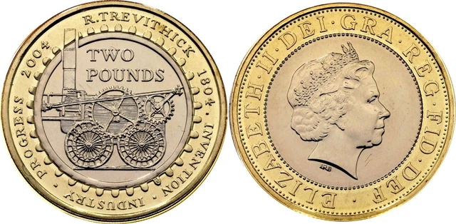 2004 UK £2 Coin 1804 R. Trevithick Industry Steam Locomotive Rare 2 ...