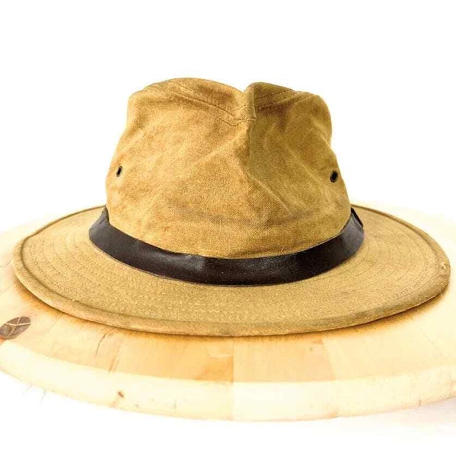 VINTAGE 90'S FILSON Tin Cloth Packer Fedora Waxed Cotton Hat Dark Tan ...