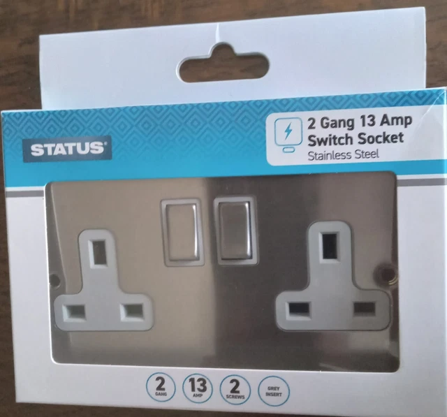 STATUS DOUBLE Plug Socket Stainless Steel with Grey Insert £5.00 ...
