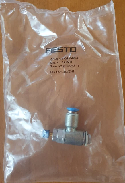 FESTO DROSSEL-RÜCKSCHLAGVENTIL GRLA-1/8-QS-6-RS-D / 197581 *neu* in OVP ...