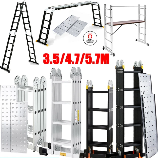 MULTI-PURPOSE FOLDING LADDER 3.5-5.7M Aluminium Extendable Ladder Work ...