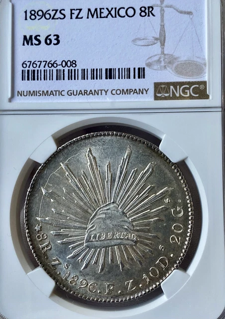 1896 ZS FZ Mexico Silver 8 Reales Eagle NGC Certified MS63 Zacatecas Rare £375.00 - PicClick UK