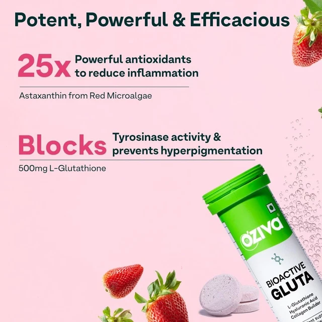 OZIVA SKIN RADIANCE Effervescent Tablets | Strawberry Flavour 10 ...