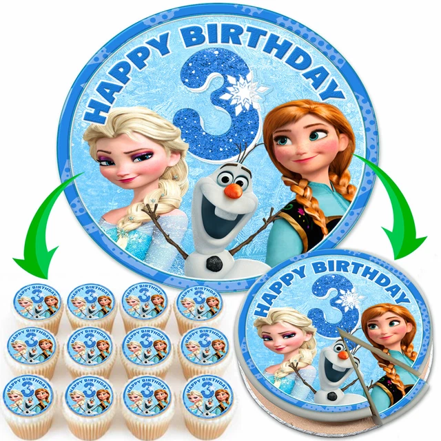 FROZEN ELSA & Anna Happy 3Rd Birthday Party Cake Topper & Cupcake ...