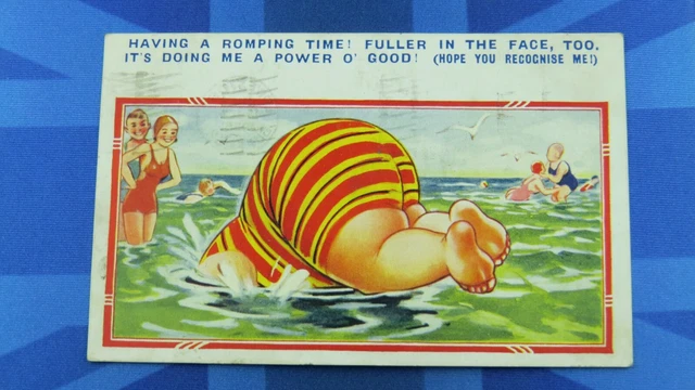 Risque Bamforth Comic Postcard 1935 Exercise Swimming Bbw Fat Lady Man