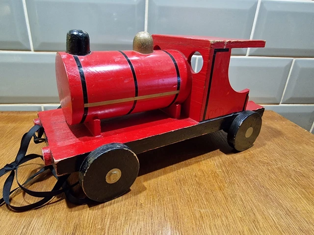 VINTAGE WOODEN MODEL Toy Train Steam Engine Red Christmas £15.00 ...