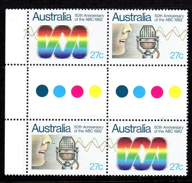 1982 AUSTRALIA - ABC - 50th Anniversary gutter block of 4 MNH $3.45 ...