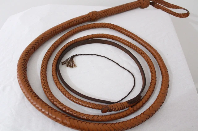 8 FT BULLWHIP Indiana jones style Genuine Leather, Tan brown, real Bull ...