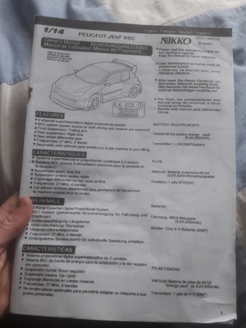 PEUGEOT 206 9.6 Volt Rc Nikko 1/14 rdc manual . £31.36 - PicClick UK