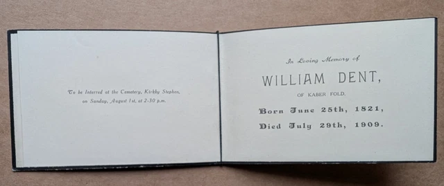 OLD EPHEMERA CARD Funeral In Memoriam Named Dent Kirkby Stephen 1900S ...
