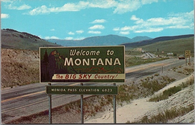 VINTAGE 1960S MONTANA Greetings Postcard "Big Sky Country" Welcome Sign ...
