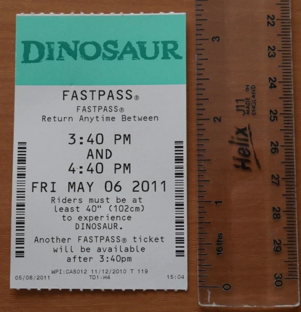 DISNEYWORLD VINTAGE PAPER Fastpass Dinosaur Dated 2011 EUR 5,84 ...