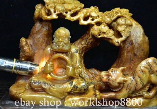 9.2&CHINESE NATURAL TIANHUANG Shoushan Stone Carving Tiger Subduing ...