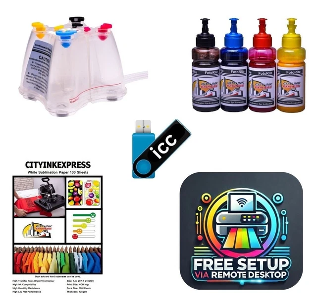 SUBLIMATION CISS PRINTER ink tank system for Epson WF-4730DTWF with ICC ...