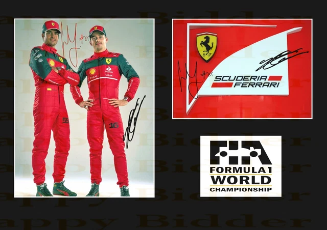 A3 SIZE CARD Mounted Signed Ferrari Driver Charles Leclerc #16 Carlos ...