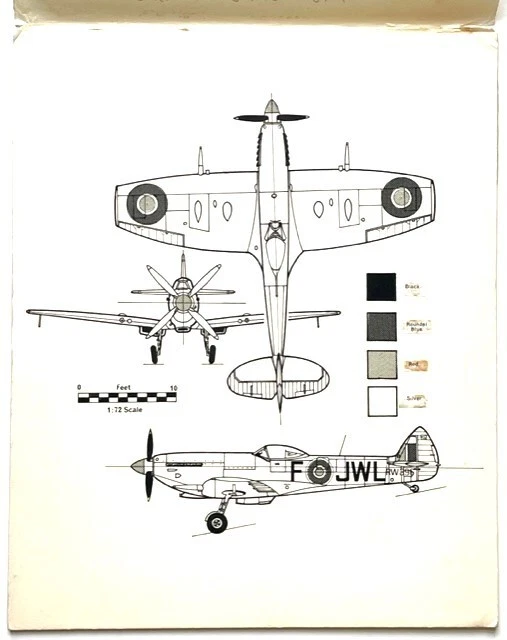 ORIGINAL ARTWORK: SUPERMARINE Spitfire Three-View Drawing for Airfix ...