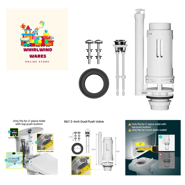 COMPLETE TOILET REPAIR Kit: 2-Inch Flush Valve, Bolts & Push Button ...