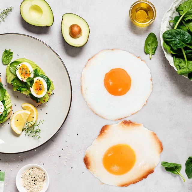 2 PCS LIFELIKE Food Model Artificial Fake Fried Egg Decoration Display ...