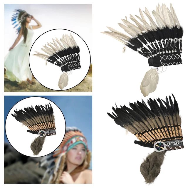 AMERICAN CHIEF INDIAN Native Hat Artificial Feather Headdress for Party ...
