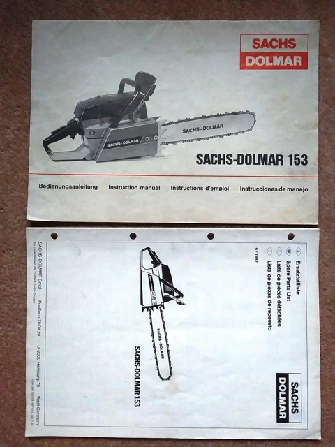 SACHS DOLMAR 153 Chainsaw Instruction Manual Spare Parts List £14.23 ...