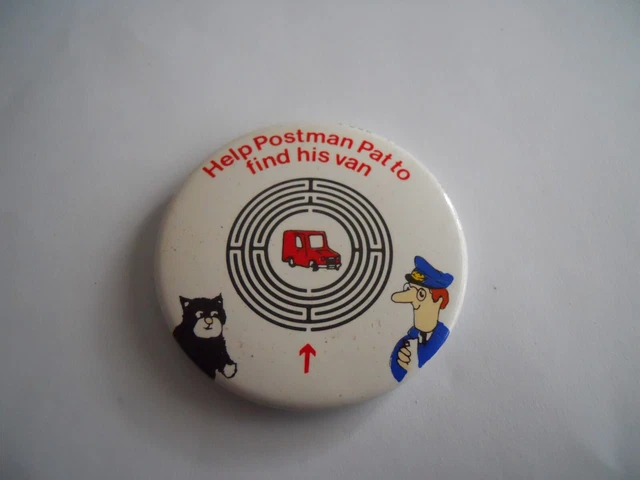 BBC,TV,POSTMAN PAT AND his black and white cat,van,vintage button pin ...