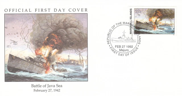 (135242) BATTLE OF Java Sea World War Two Marshall Islands FDC 1992 £1. ...