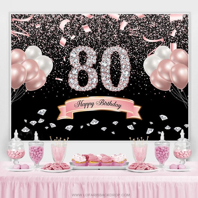 PINK BALLOON RIBBON Black 80th Birthday Backdrop $37.90 - PicClick AU