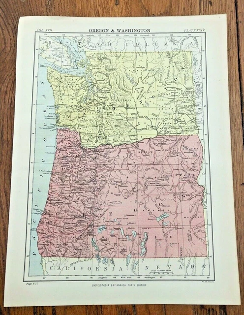CIRCA 1880S MAP of oregon & washington ! ( adam & charles black ) £19. ...