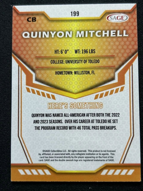 QUINYON MITCHELL... ROOKIE... Toledo/Philadelphia Eagles... 2024 Sage ...