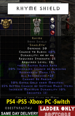 RHYME SHIELD RUNEWORD LADDER-PC-XBOX-PS4-PS5-SWITCH Diablo 2 Res D2R ...