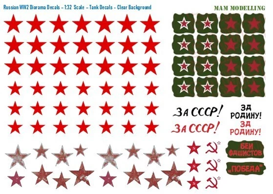 1:32 SCALE RUSSIAN WW2 Diorama Decals (Tank Stars & Slogans) £8.00 ...