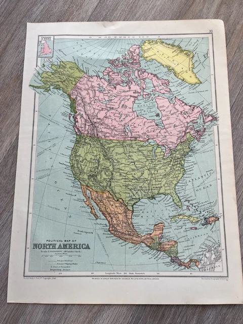 1940 LARGE GEORGE philip map - political map of north america £24.99 ...