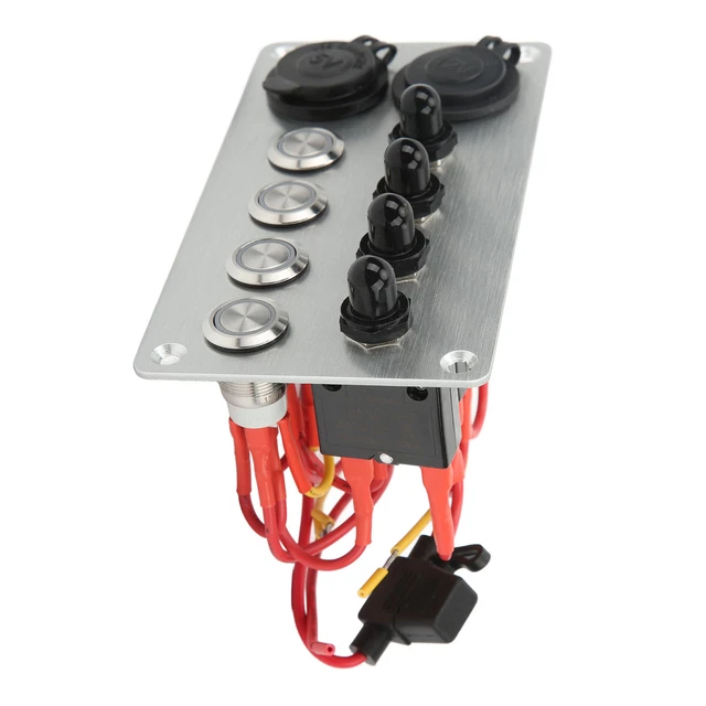 4 GANG PUSH Button Switch Panel With Circuit Breakers Cigarette Lighter ...