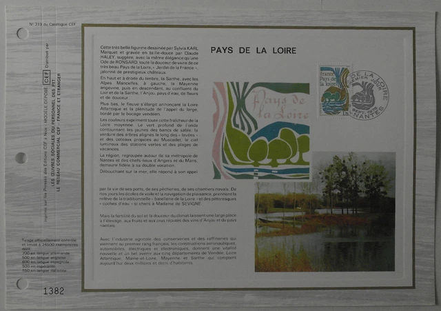 FEUILLET CEF 1ER jour 319 1975 Pays de la Loire EUR 4,90 - PicClick FR
