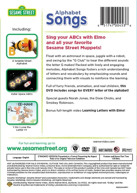SESAME STREET: ALPHABET Songs (DVD) Norah Jones Smokey Robinson EUR 15 ...