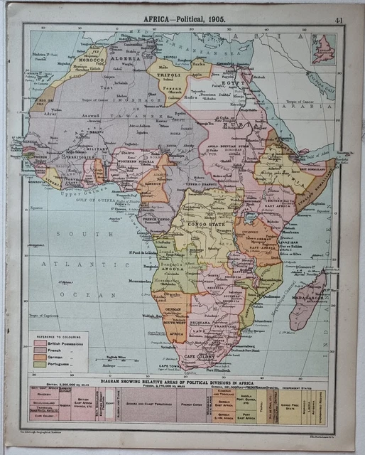 1905 CARTE AFRIQUE Nubie Colonie Du Cap Zones Relatives Divisions ...