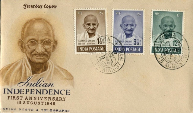 INDIA 1948 GANDHI Indian Independence Unadressed 1st Anniversary FDC 3 ...