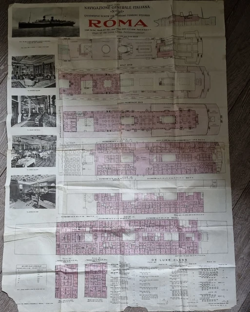 S.S. ROMA DECK Plan 1930 Navigazione Generale Italiana £79.99 - PicClick UK