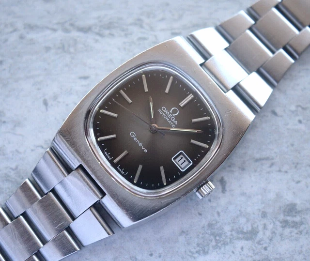 1974 VINTAGE OMEGA Geneve TV Dial Square Automatic Rare Mens Date ...