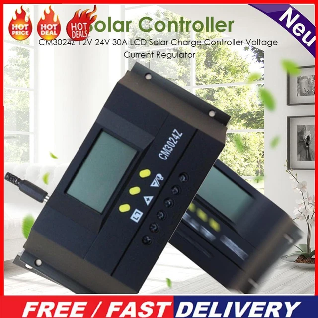 CM3024Z 12V/24V 30A LCD Display Solar Controller Timer Solar Panel ...
