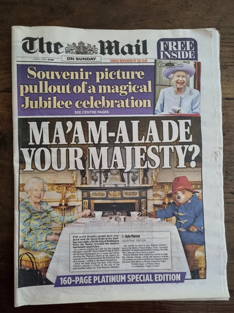 THE MAIL ON Sunday 2022 Queen Elizabeth II 5th June Jubilee Newspaper £ ...