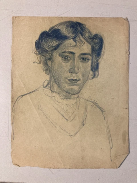 DRAWING ALFRED LEYMARIE portrait pencil paper woman 1914 At Deco signed ...