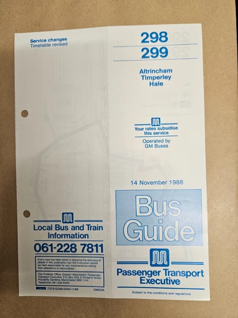 MANCHESTER AREA BUS Transport Timetable Leaflet 14 Nov 1988 CR2.205 £2. ...