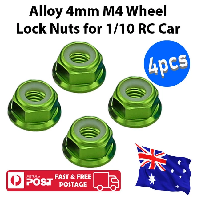 ALLOY 4MM M4 Wheel Lock Nuts for 1/10 RC Car - Green Colour - Pack of 4 ...